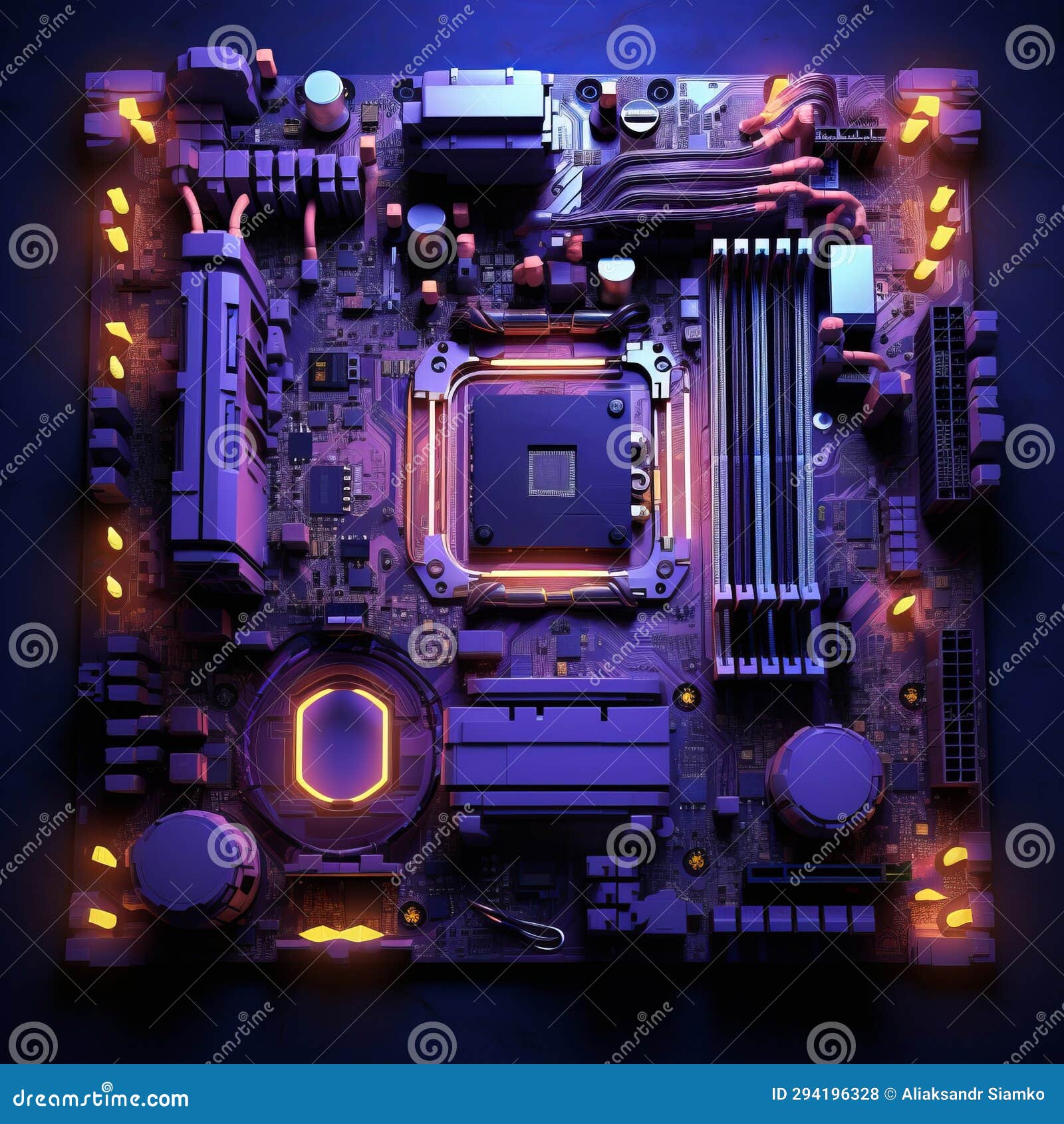 Motherboard Diagram in Neon Colors Stock Illustration - Illustration of ...