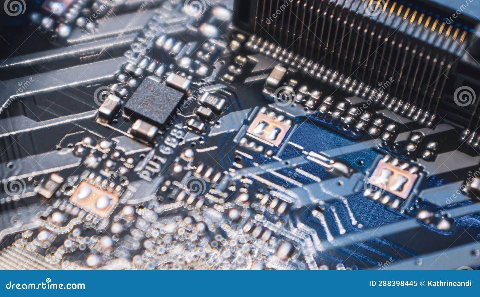Motherboard Hardware Components in Blue Light Stock Image - Image of ...