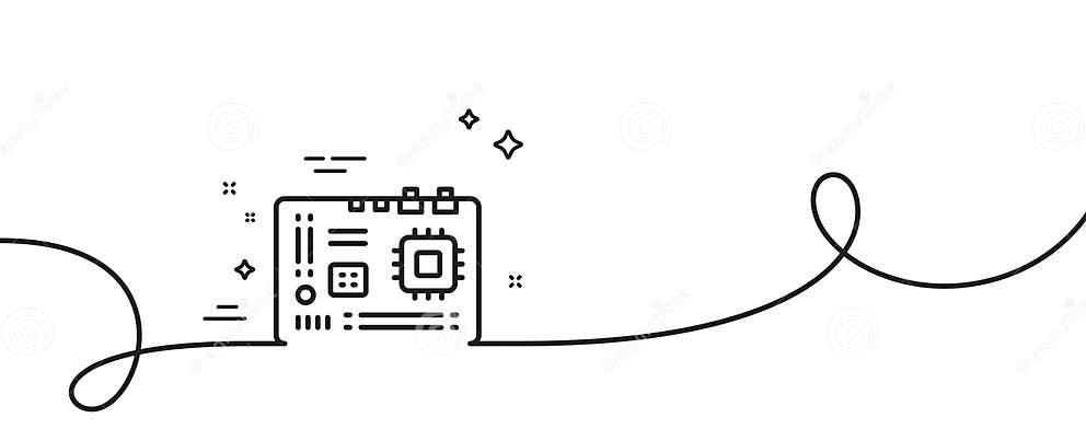 Motherboard Line Icon. Computer Component Hardware Sign. Continuous Line with Curl. Vector Stock ...