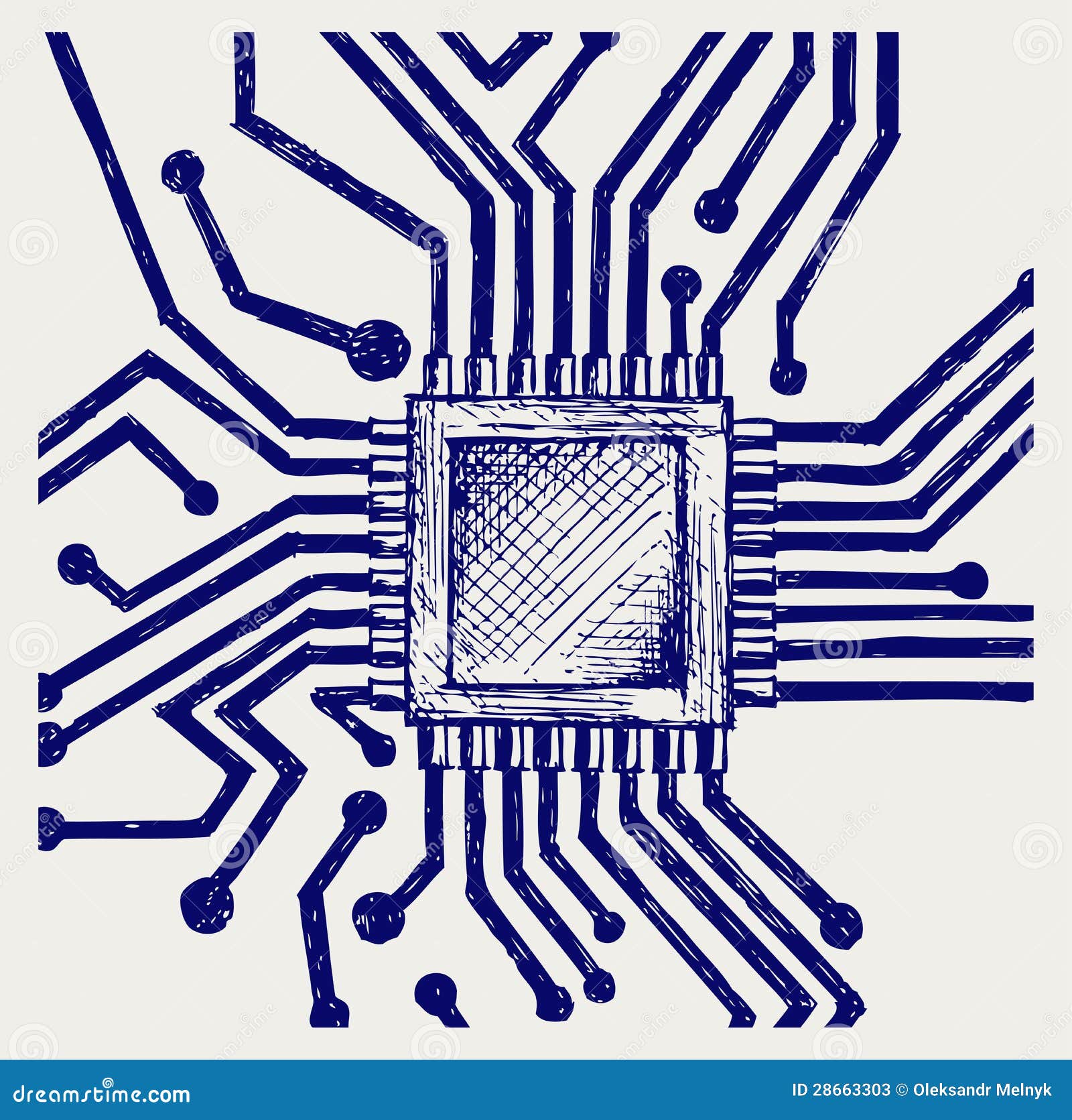Motherboard with microchip stock vector. Illustration of data - 28663303
