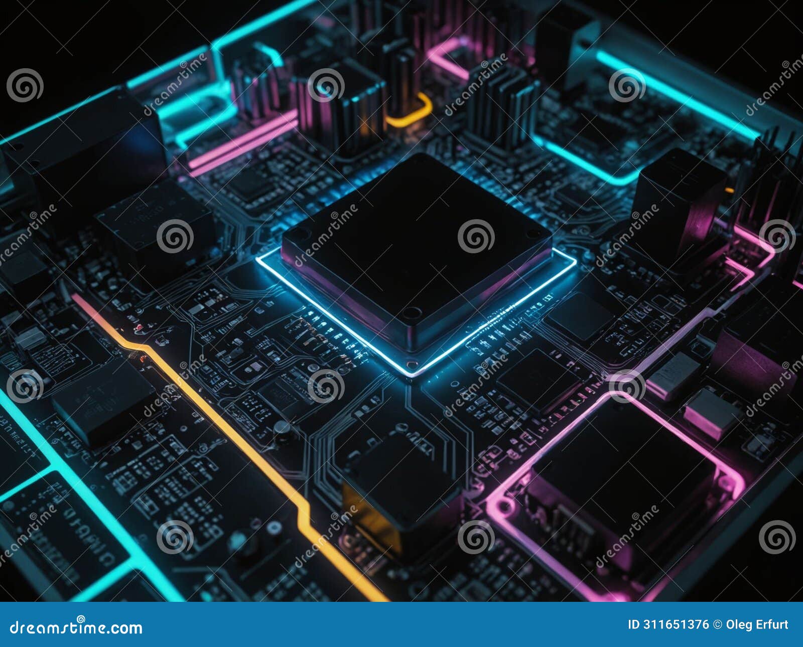 Motherboard with Neon Backlight Stock Photo - Image of design ...