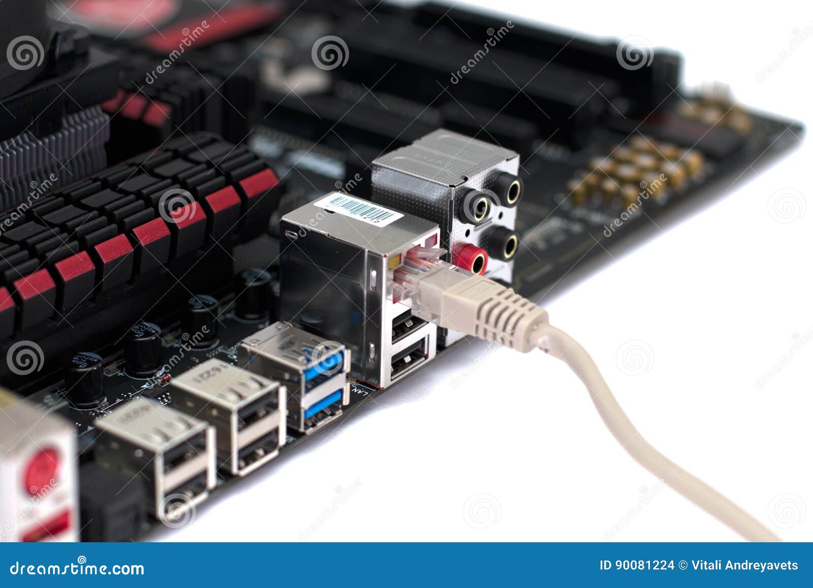 A Motherboard with a Network Cable Connected To it Stock Photo - Image ...