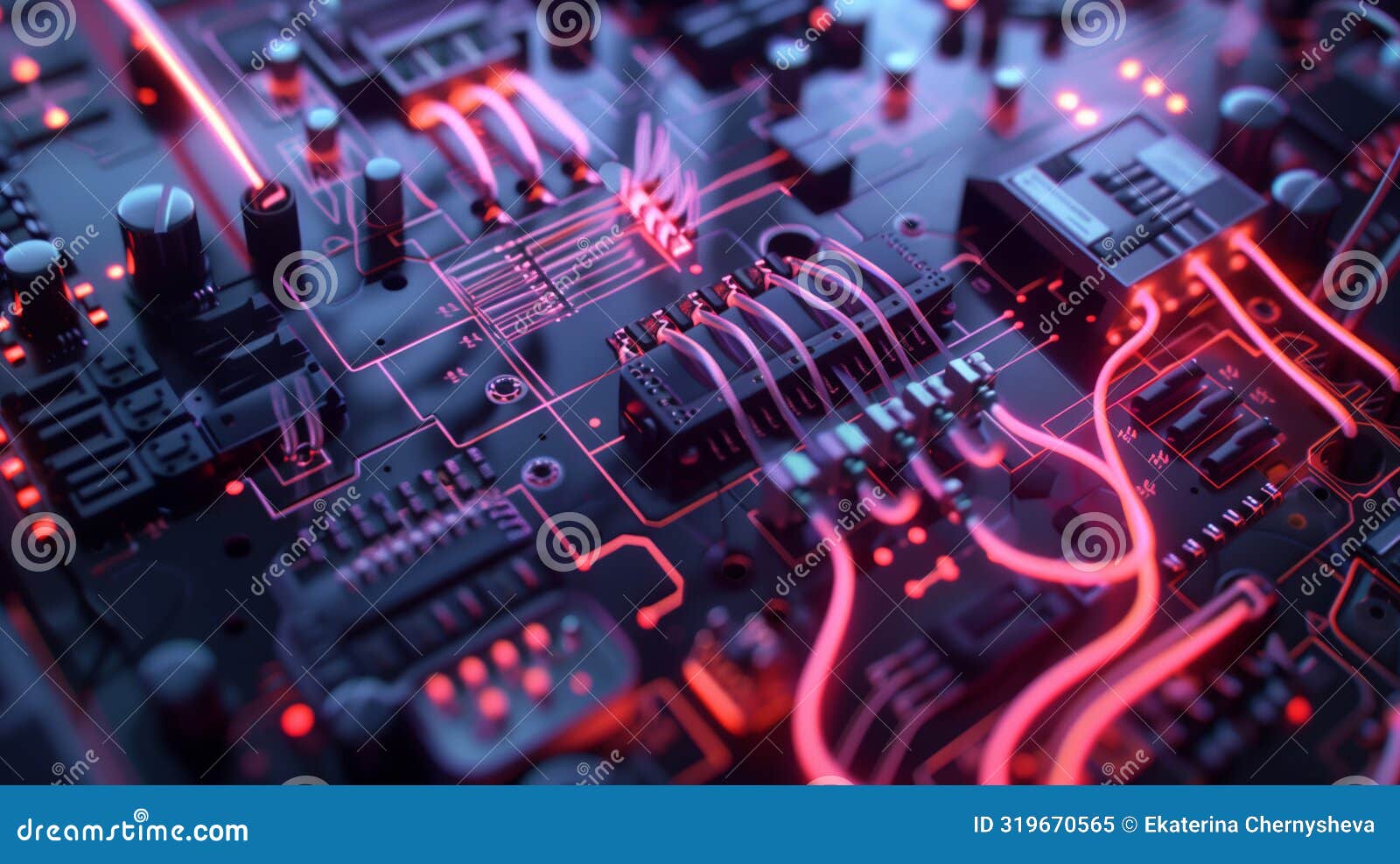 The Motherboard or Processor. Close-up of a Computer Chip with Red ...
