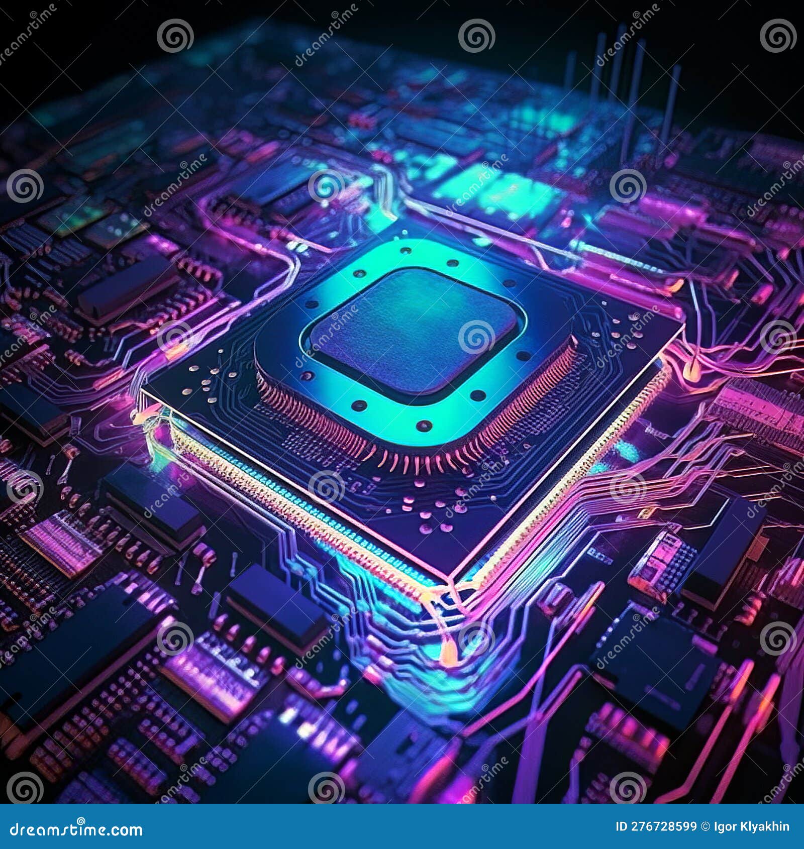Motherboard with Processor in Neon Light, the Image is Completely ...