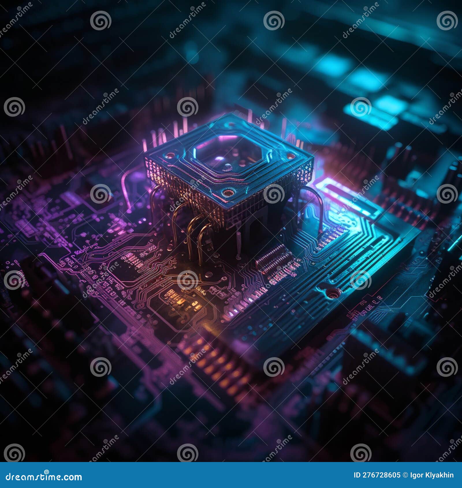 Motherboard with Processor in Neon Light, the Image is Completely ...