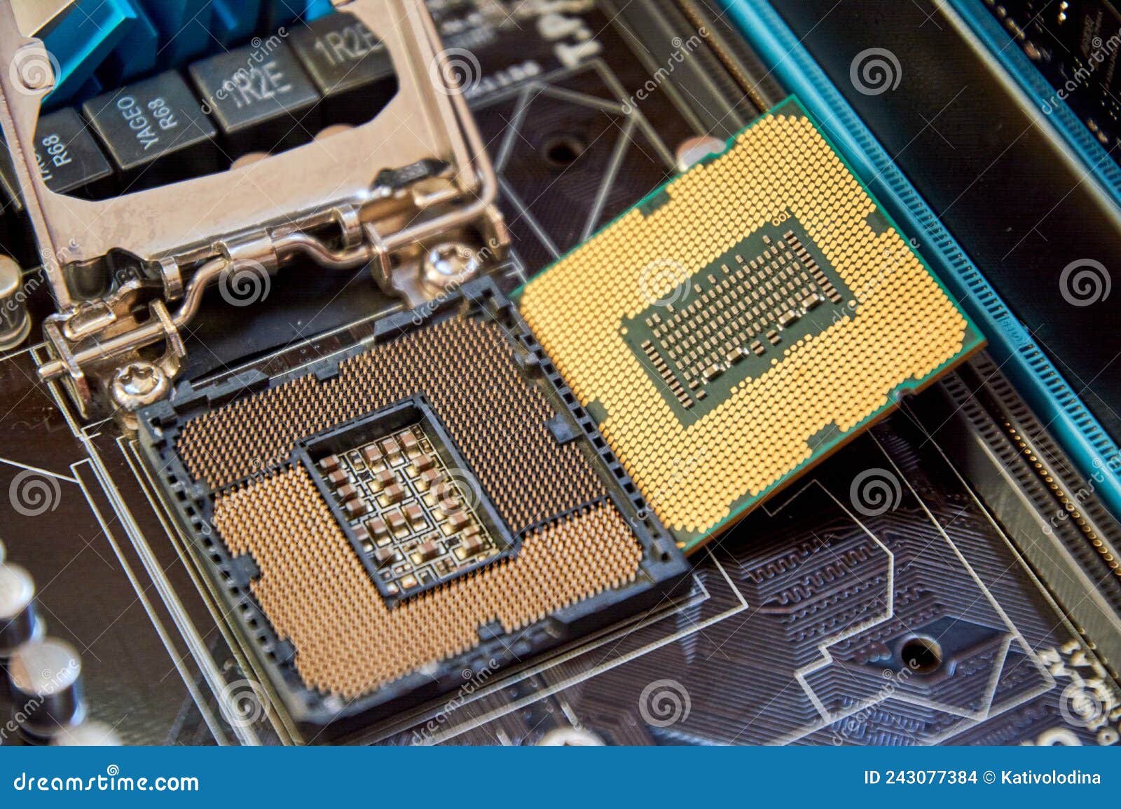The Motherboard Processor is Removed from Above Close Up CPU Closeup ...