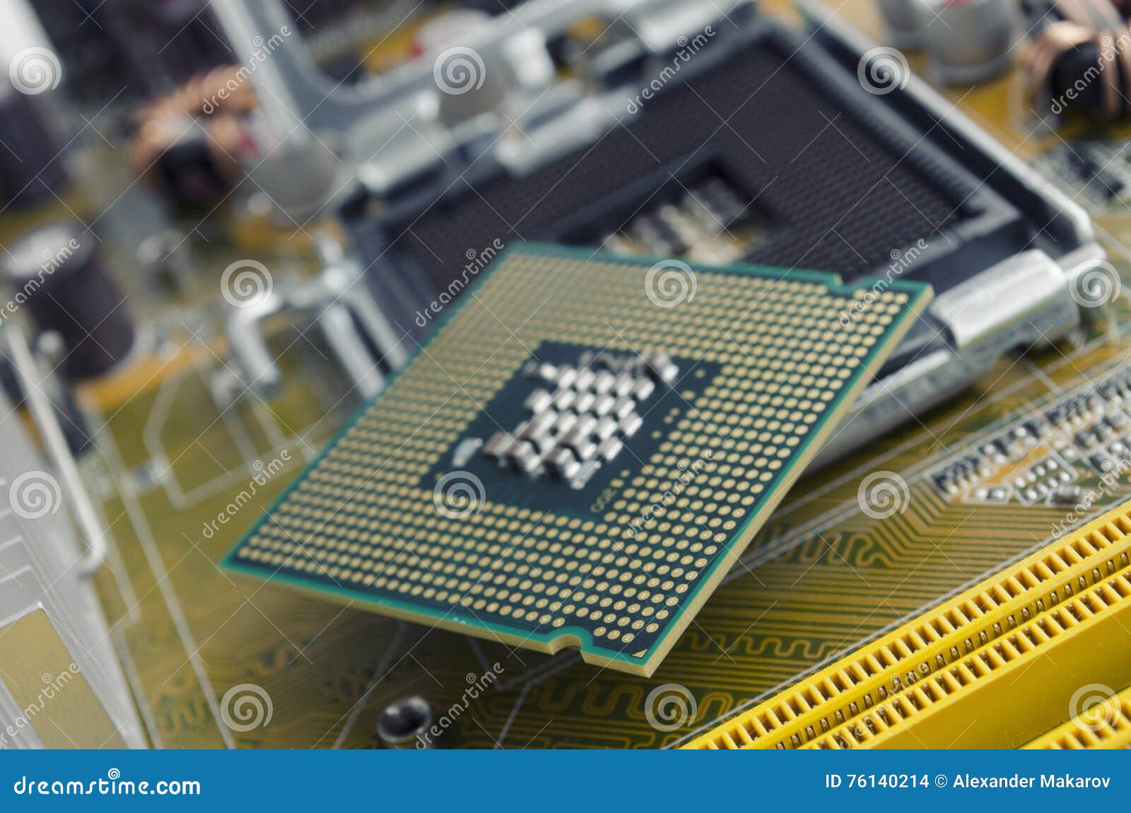 Motherboard and processor stock photo. Image of contacts - 76140214