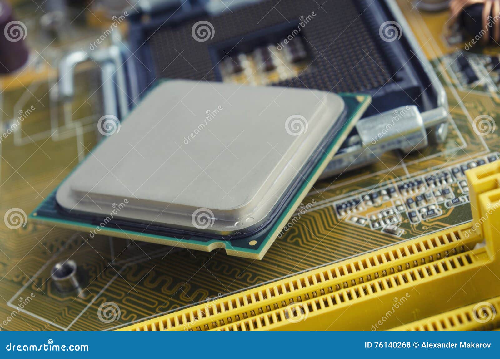 Motherboard and processor stock photo. Image of mounting - 76140268