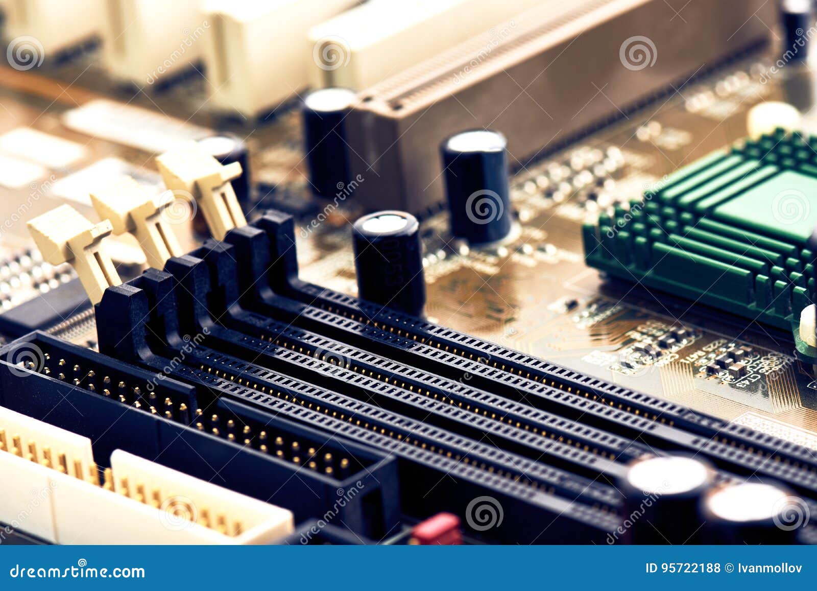 Motherboard RAM Sockets for Memory Chips Stock Foto - Image of ...