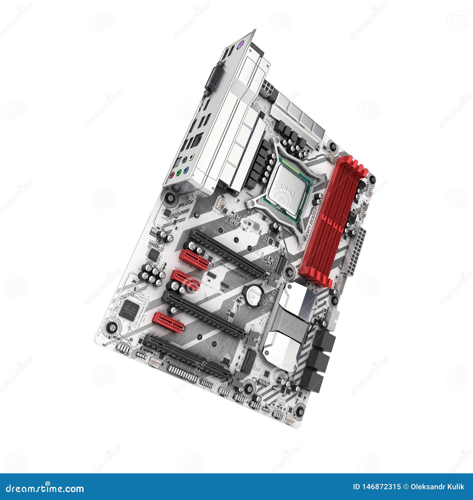 Motherboard with Realistic Chips and Slots Isolated on White Background ...