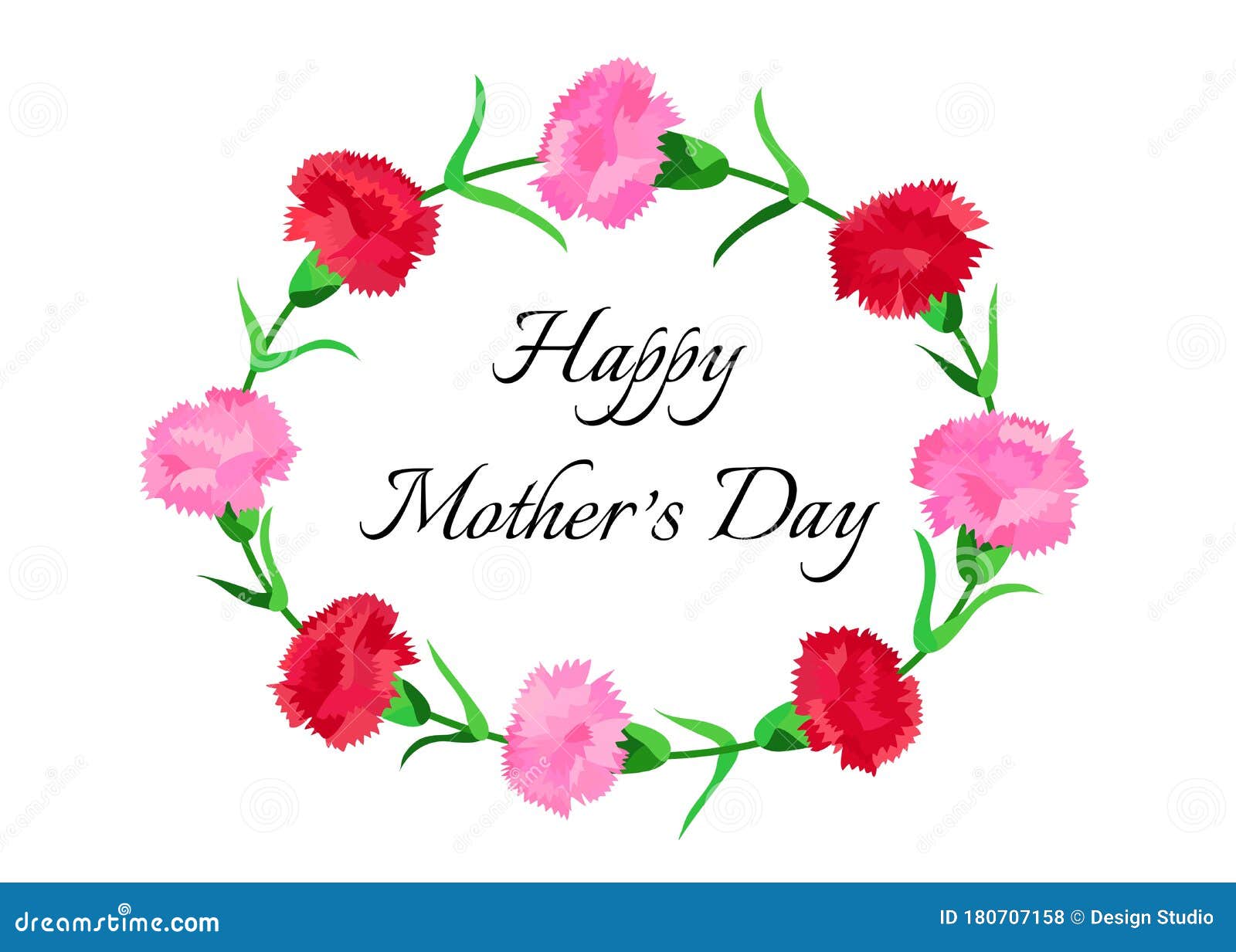 Mothers Day Card With Pink And Red Carnation Flowers And Greeting Text