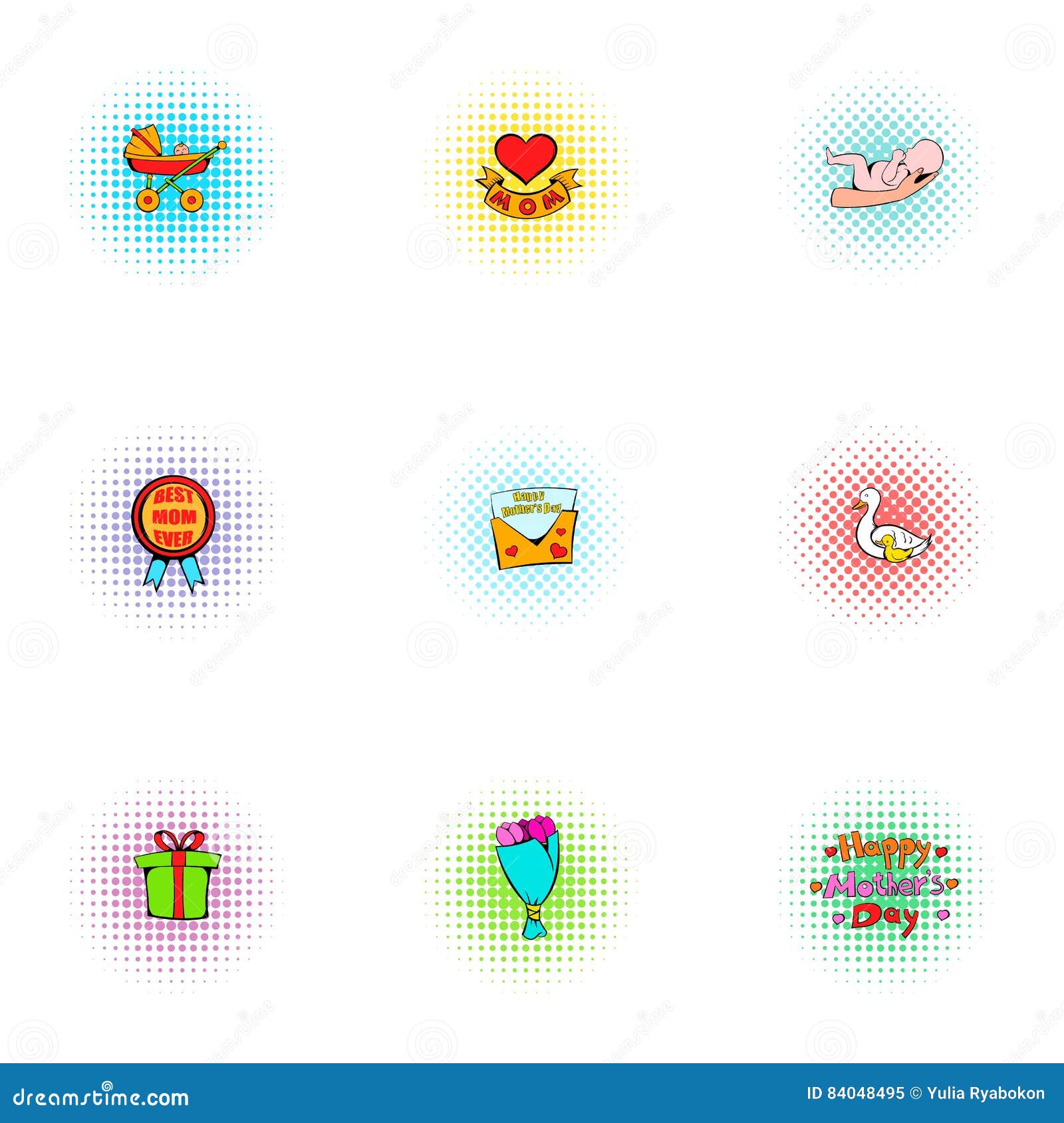 Mothers Day Icons Set, Pop-art Style Stock Vector - Illustration of ...