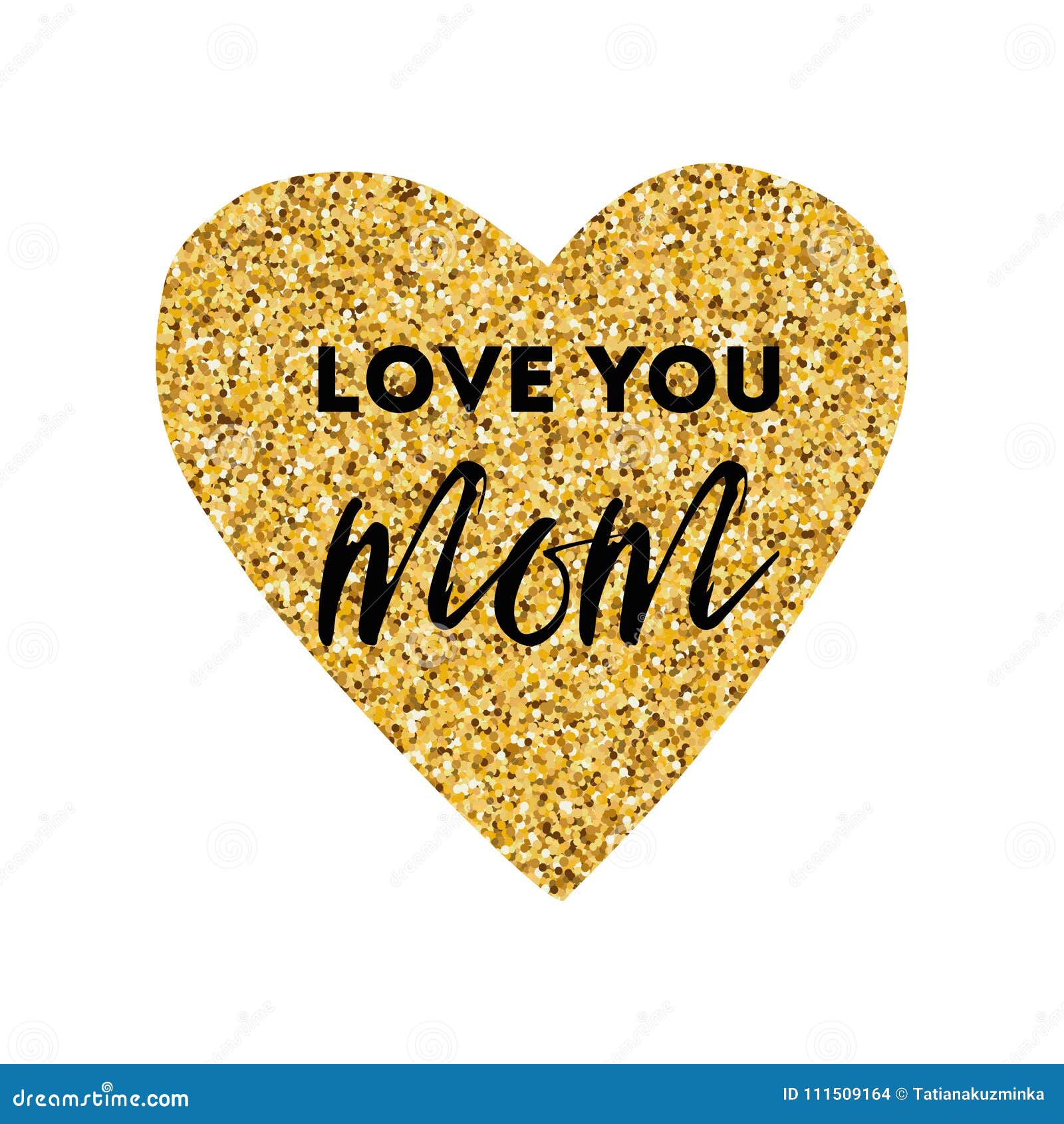 Mothers Day Vector Greeting Card Golden Heart Text Love You Mom Stock