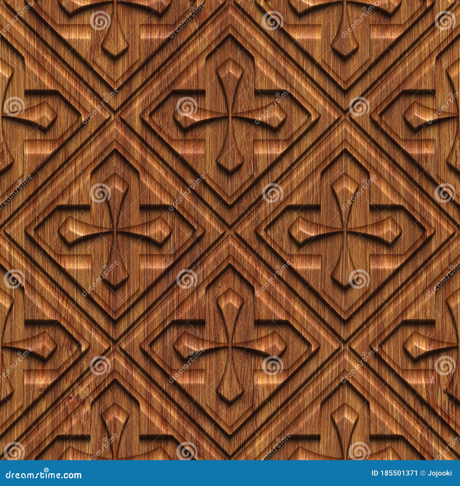 Carved Pattern on Wood Background Seamless Texture, 3d Illustration ...