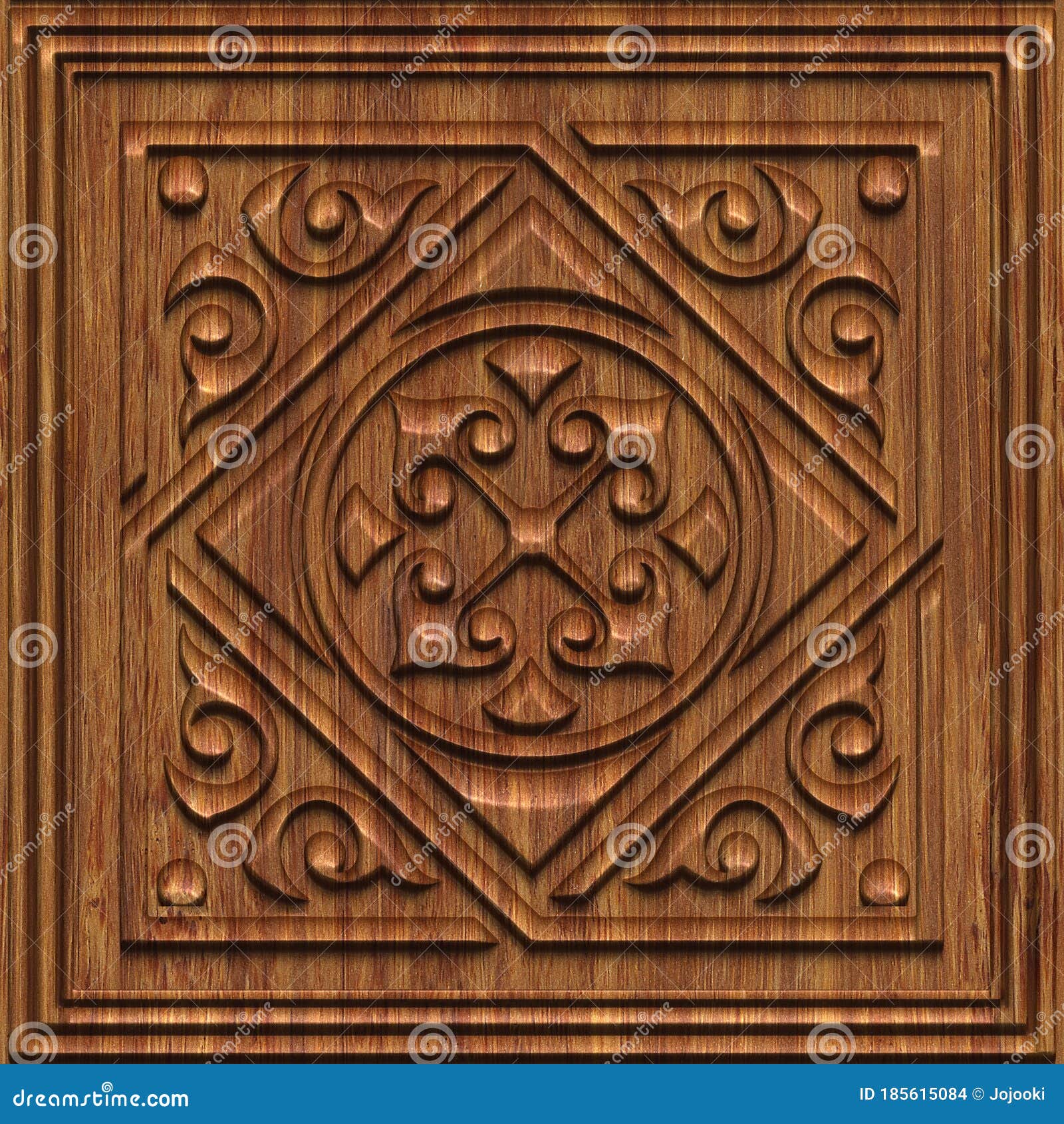 Carved Geometric Pattern on Wood Background Texture, Panel, 3d ...