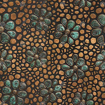 Copper Seamless Texture with Flowers Pattern on a Black Grunge ...