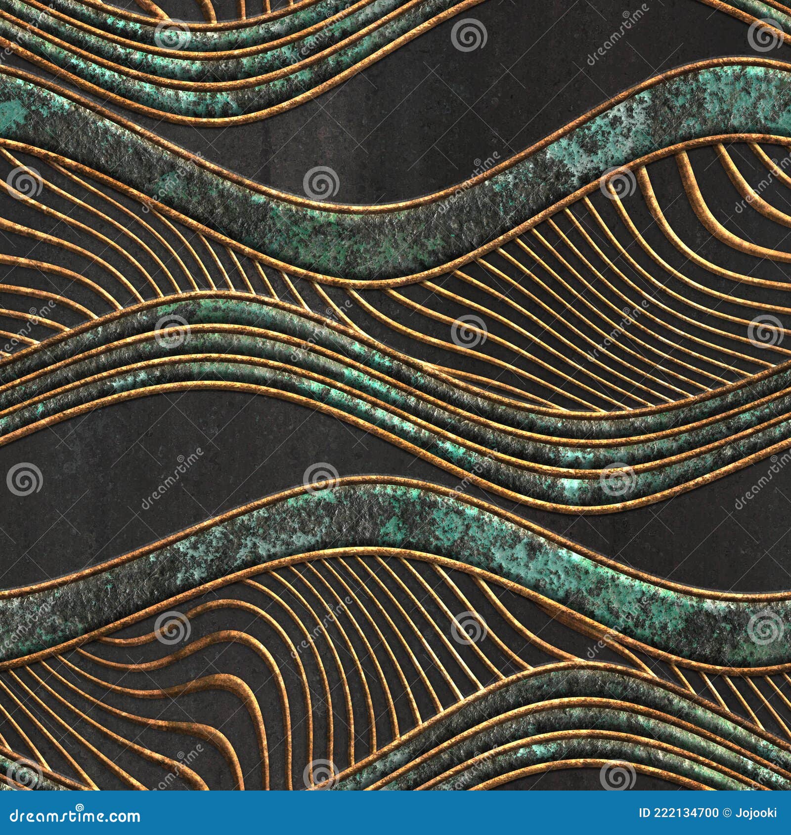 Copper Seamless Texture with Waves Pattern on a Black Grunge Background ...