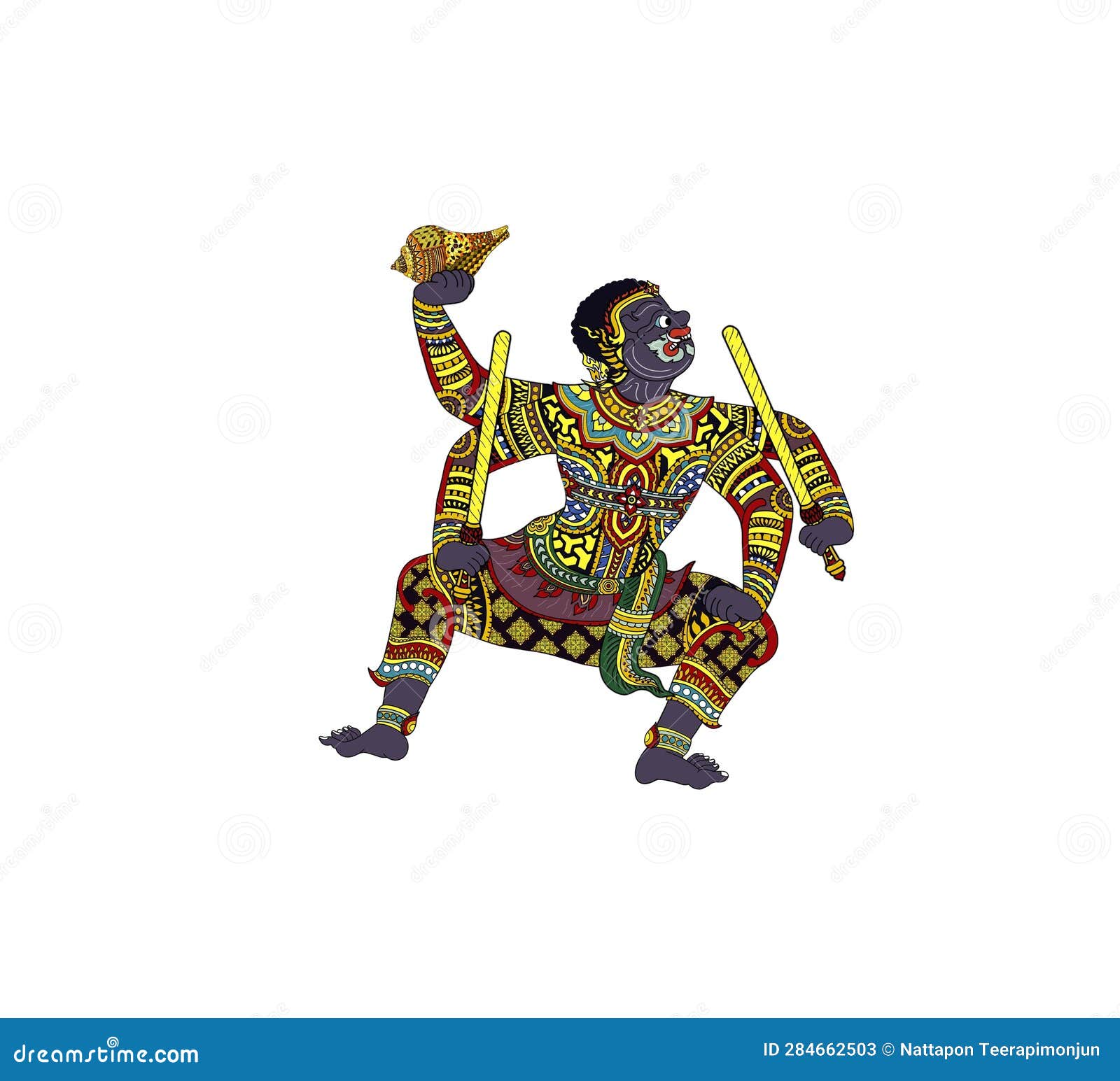 Ramayana Painting, Hindu Gods Rama, Ravana Mask Crown in Ramayana ...