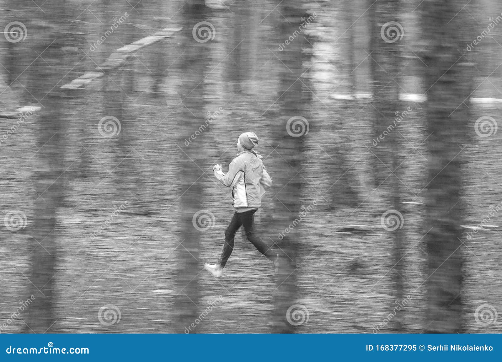 Motion Blur. Athlete Runs through the Forest Stock Image - Image of ...