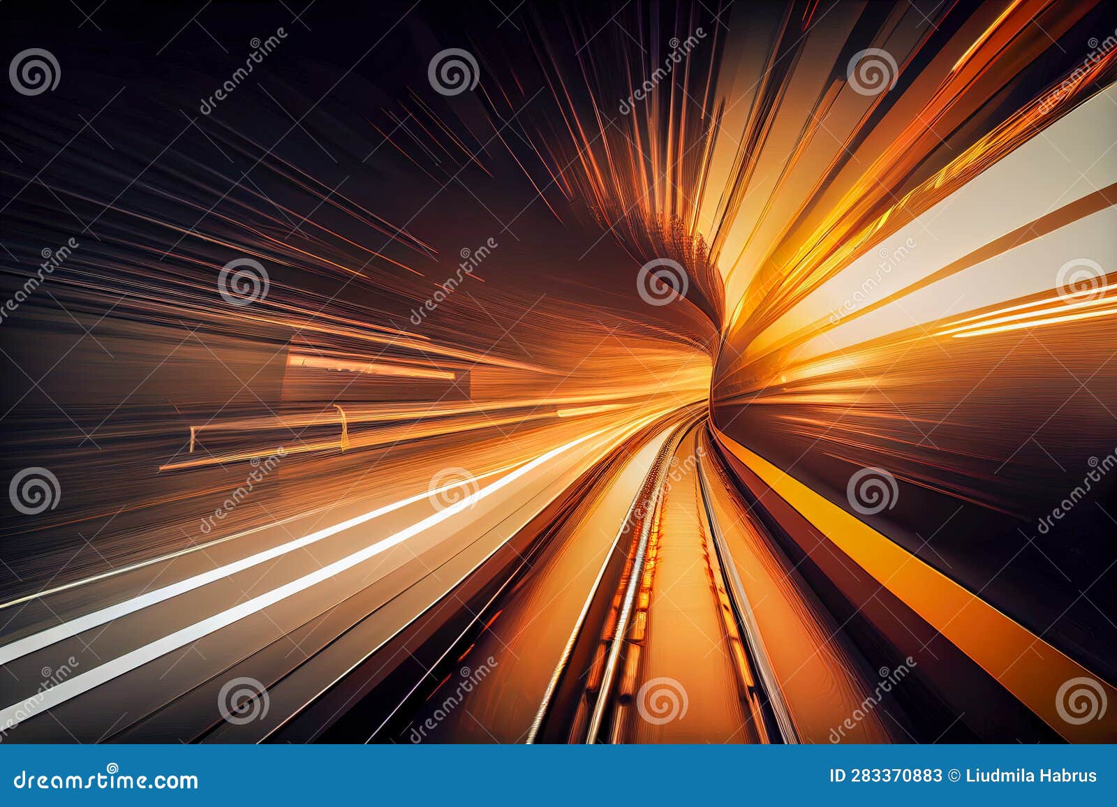 Motion Blur of High Speed Train Moving Fast in Tunnel, Abstract ...