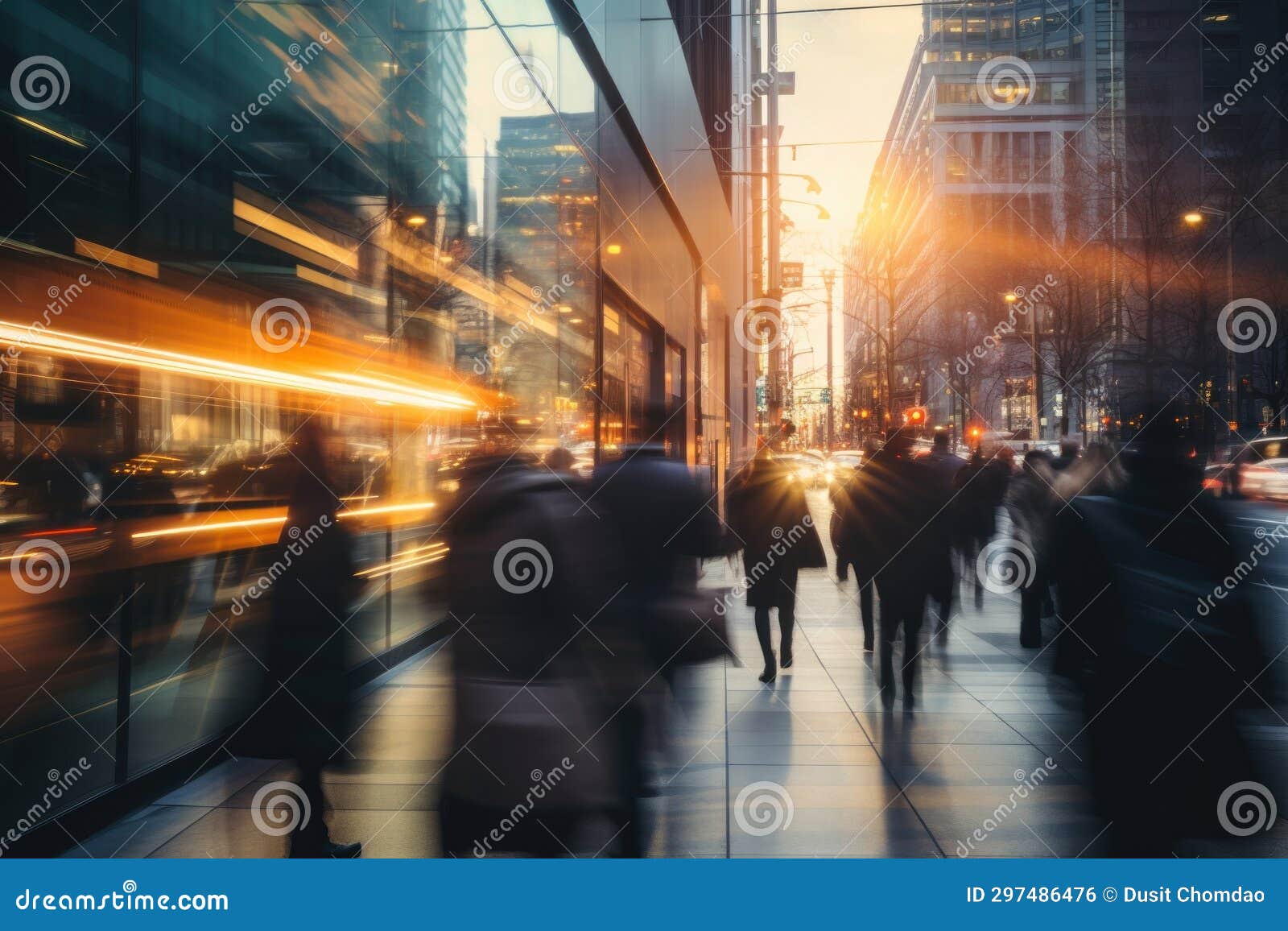 Motion Blur of People Commuting in Busy Street. Generative AI Stock ...
