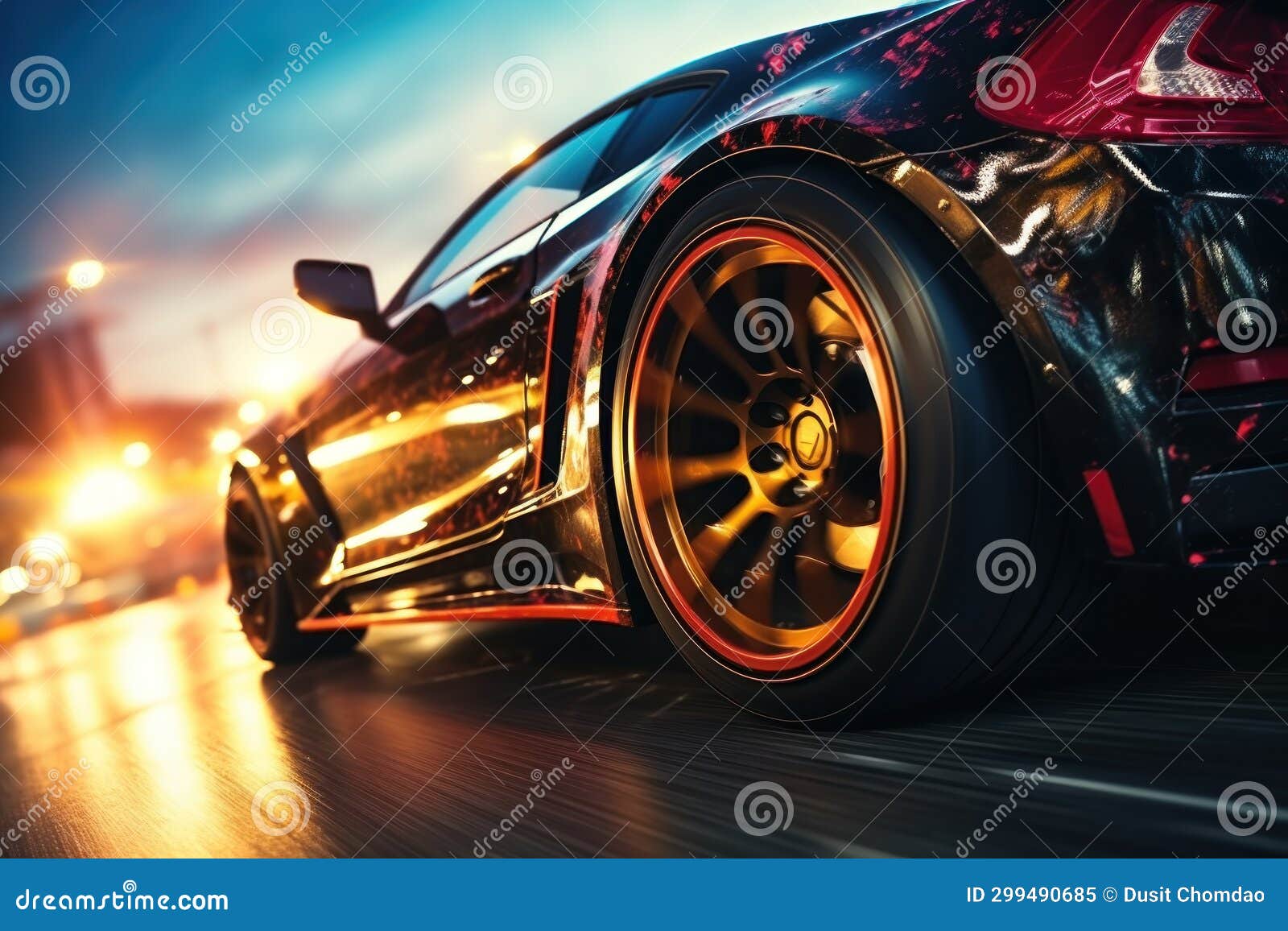 Motion Blur Shot, Curve Tail Light Drifting Car Wheels Stock Image ...