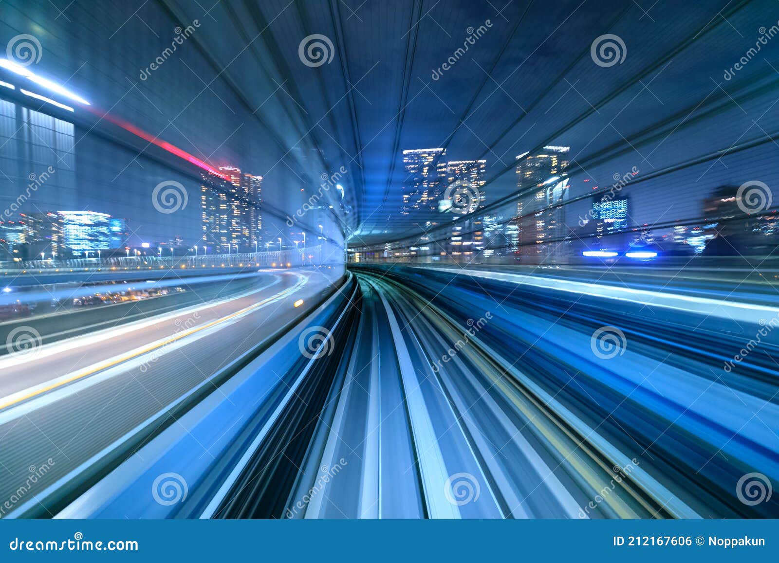 Motion Blur Of Automatic Train Moving Inside Tunnel In Tokyo, Japan ...