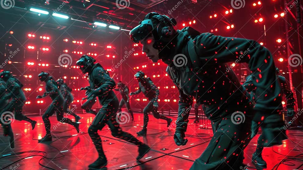 Motion Capture Studio with Red Lights and Virtual Reality Headsets ...