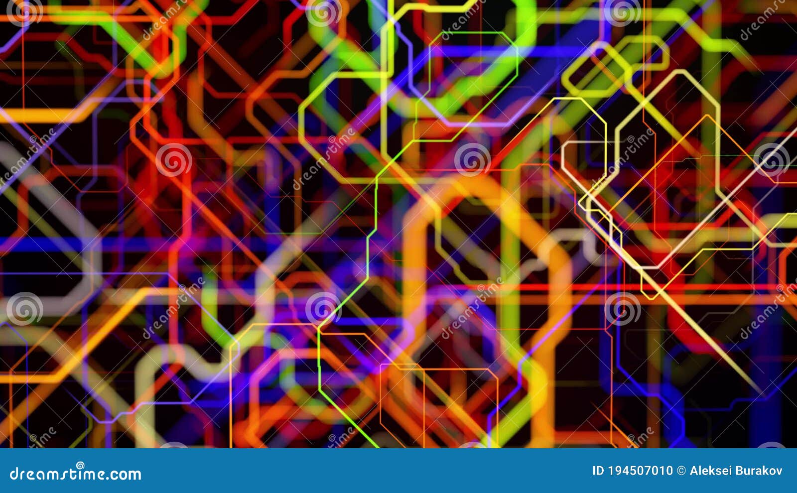 Motion Graphics, Sci Fi Bg with Stream of Multicolor Neon Glow Lines ...
