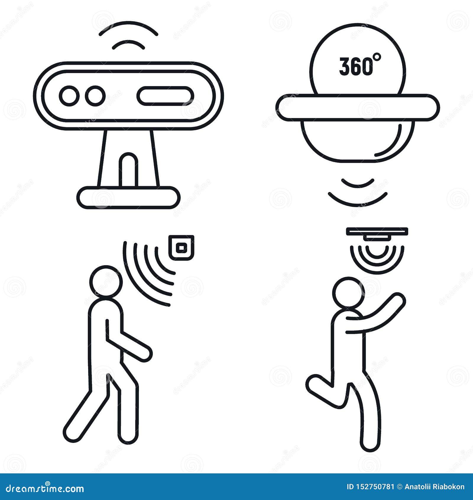 Motion Sensor Detector Icons Set, Outline Style Stock Vector ...