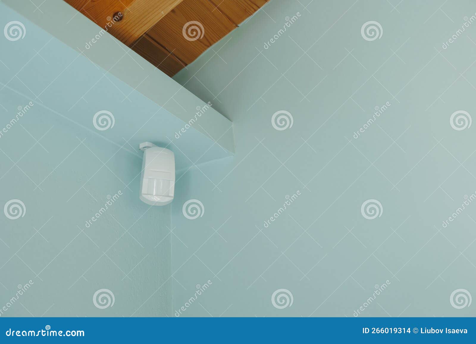Motion Sensor or Detector for Security System Mounted on Blue Wall in ...