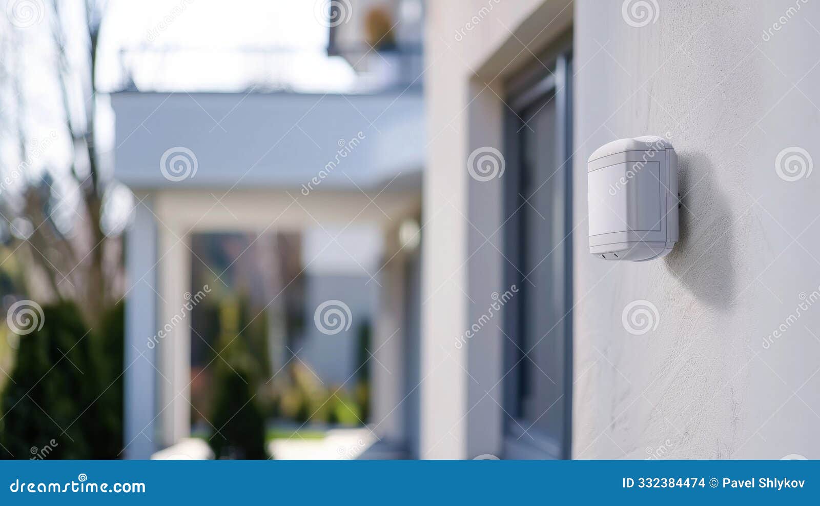 Motion Sensor with Light Detector Mounted on Exterior Wall of Private ...
