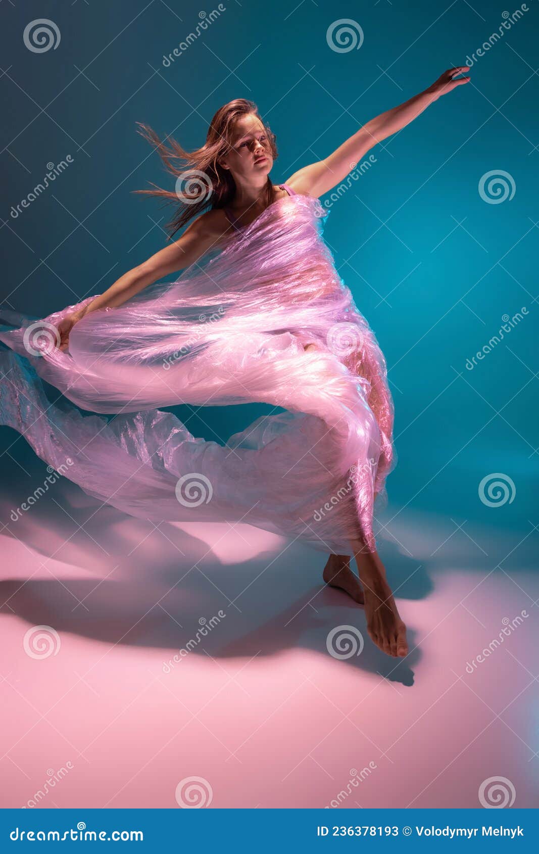 Solo Performance. Beautiful Flexible Contemp Dancer Dancing with Fabric ...