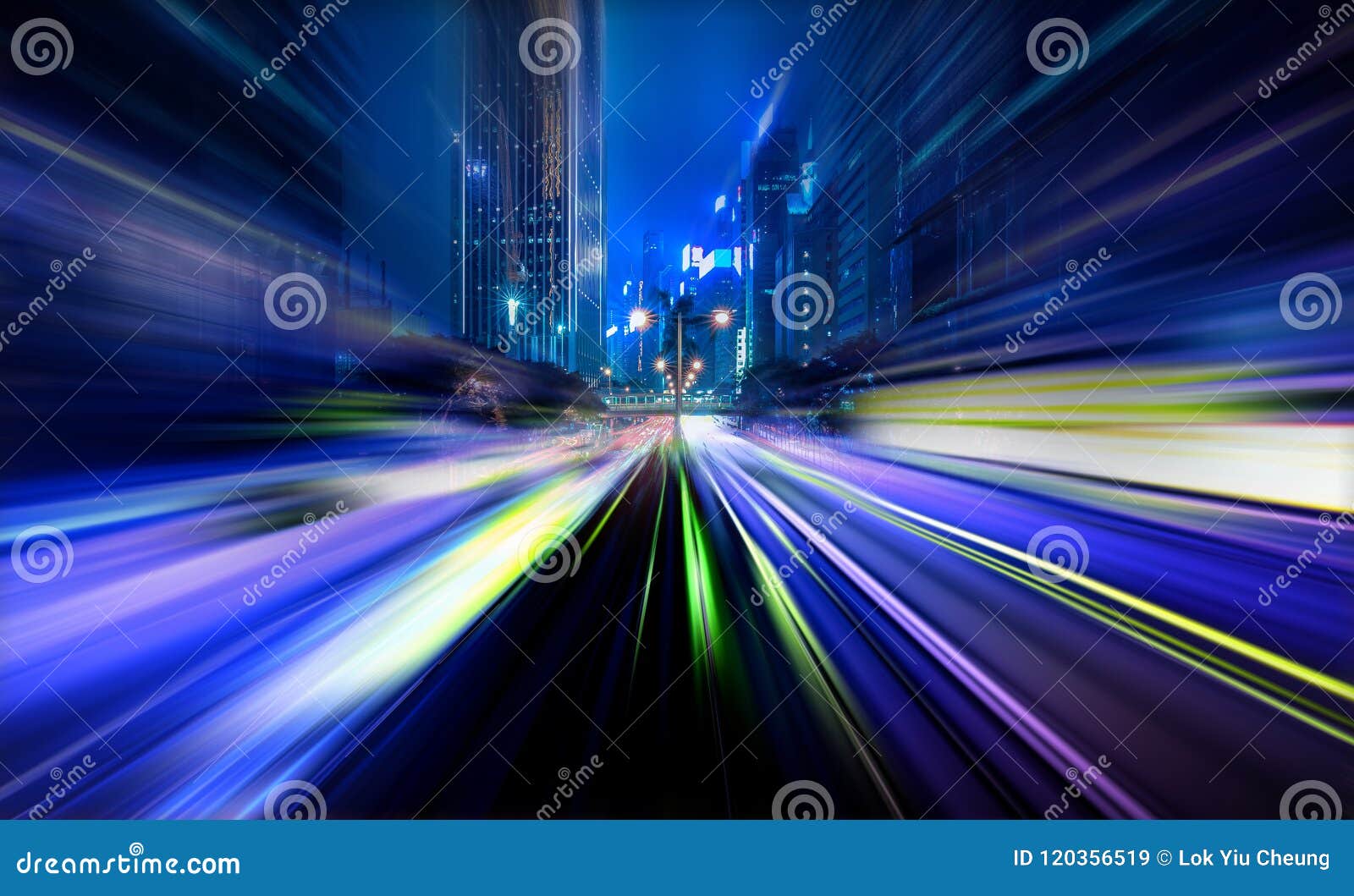 Motion Speed Light Tail Effect with Modern City in Background Stock ...
