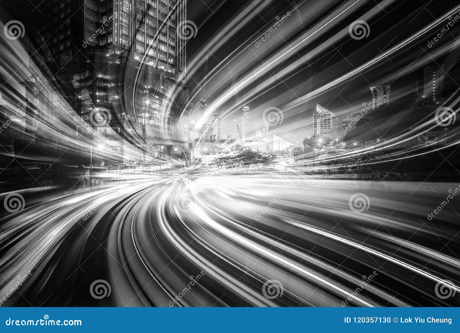 Motion Speed Light Tail Effect with Modern City in Background Stock ...