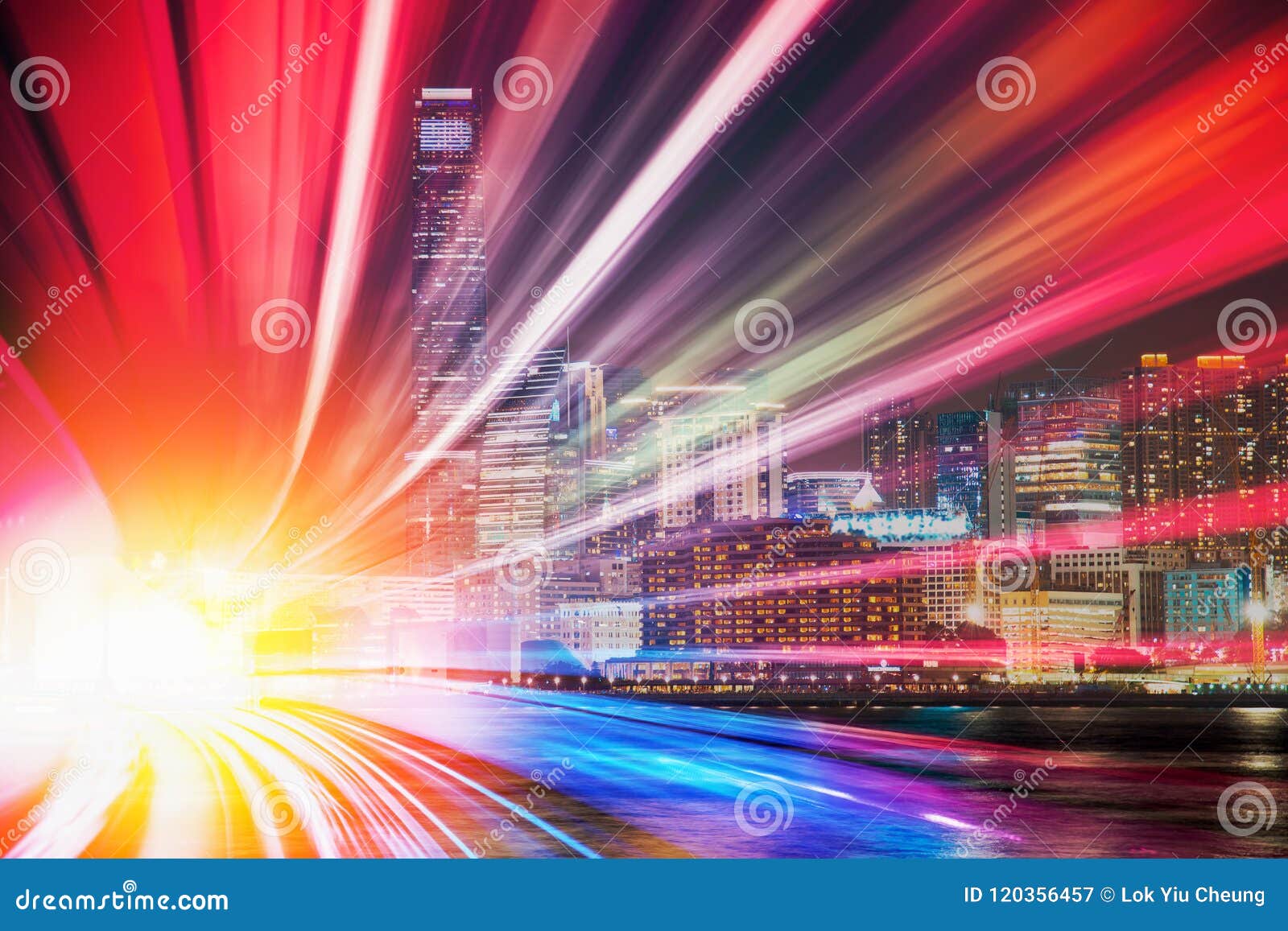 Motion Speed Light Tail Effect with Modern City in Background Stock ...