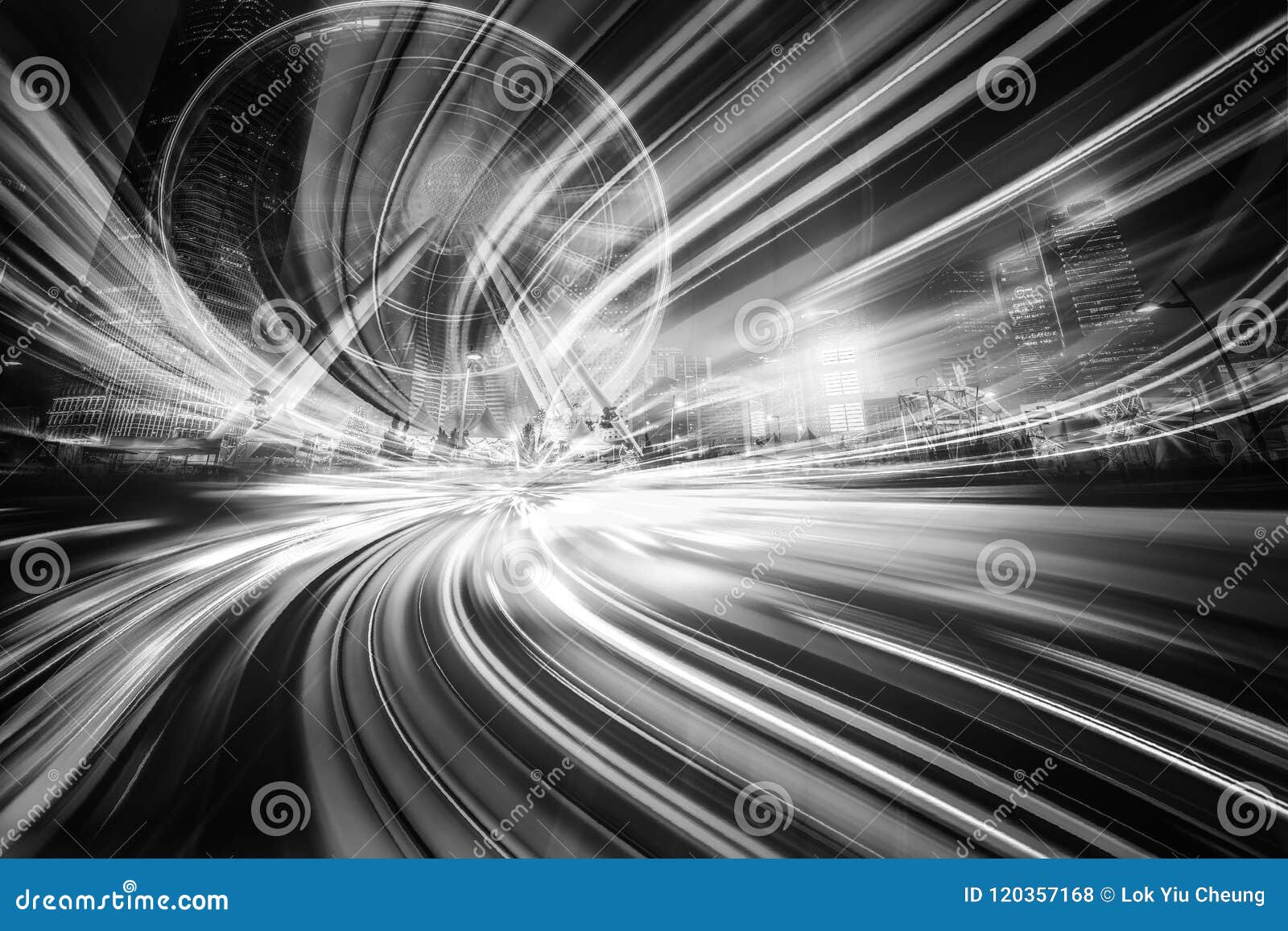 Motion Speed Light Tail Effect with Modern City in Background Stock ...