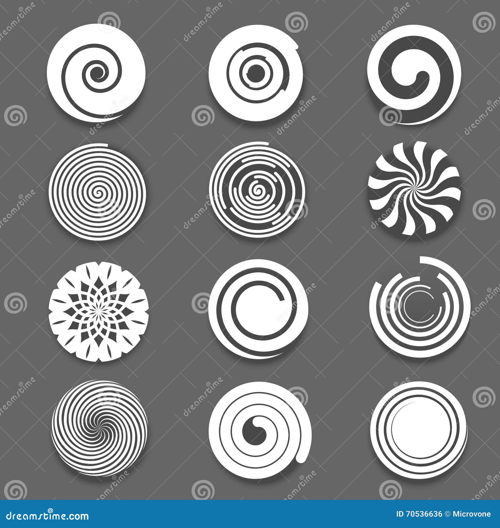 Motion Spiral, Swirl Icons, Hypnotic Circles, Illustration. On White ...