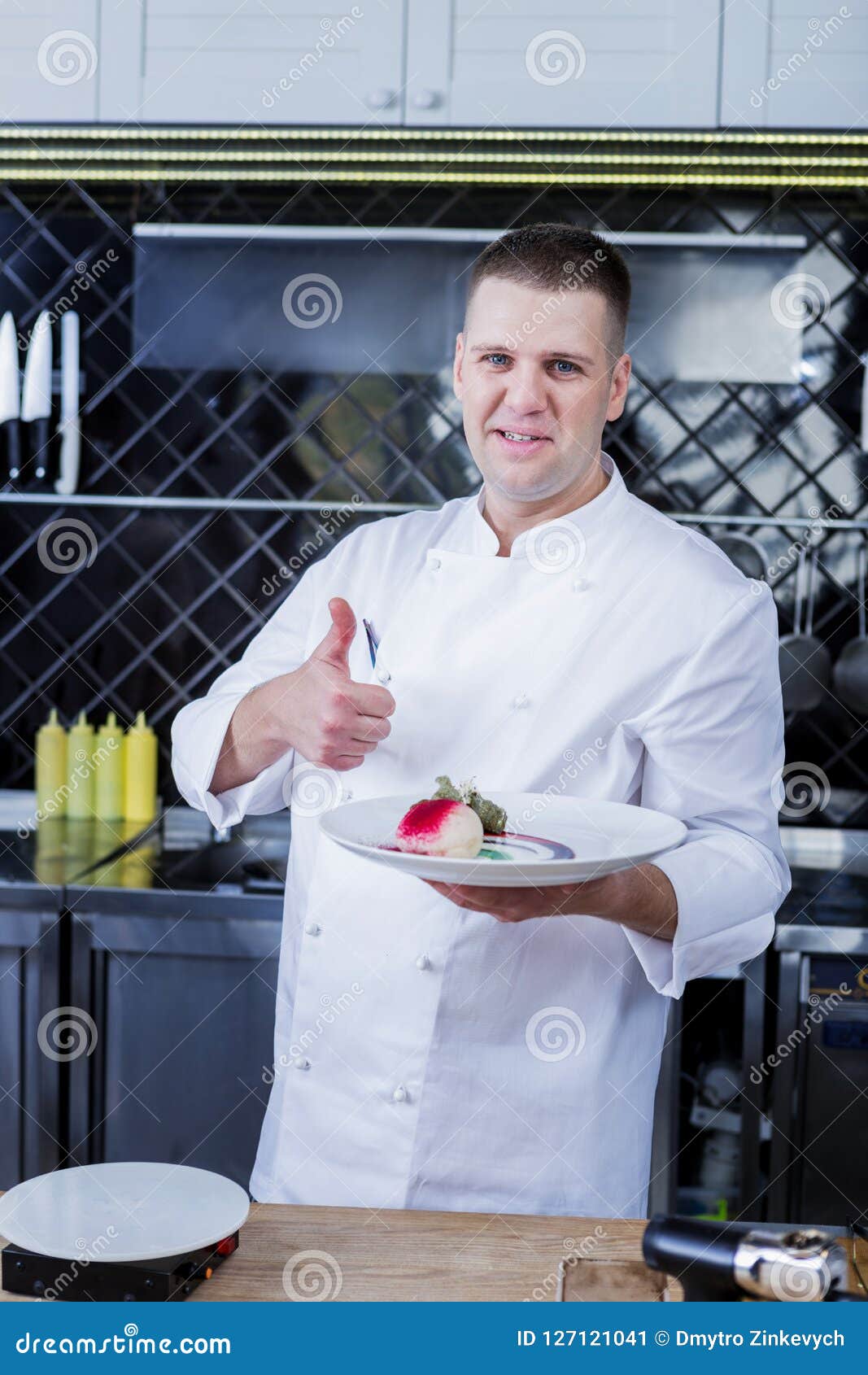 Motivated Cook Introducing His Dish To the Chef Stock Image - Image of ...