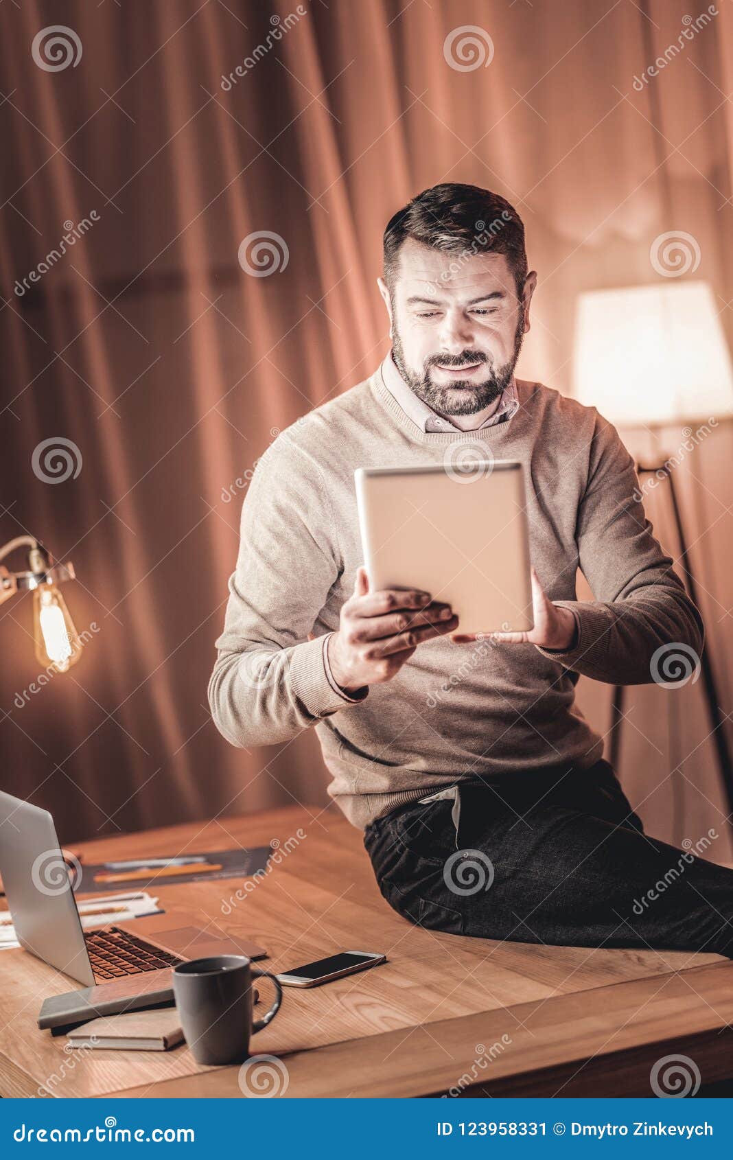 Motivated Man Using Social Media Stock Image - Image of computer ...