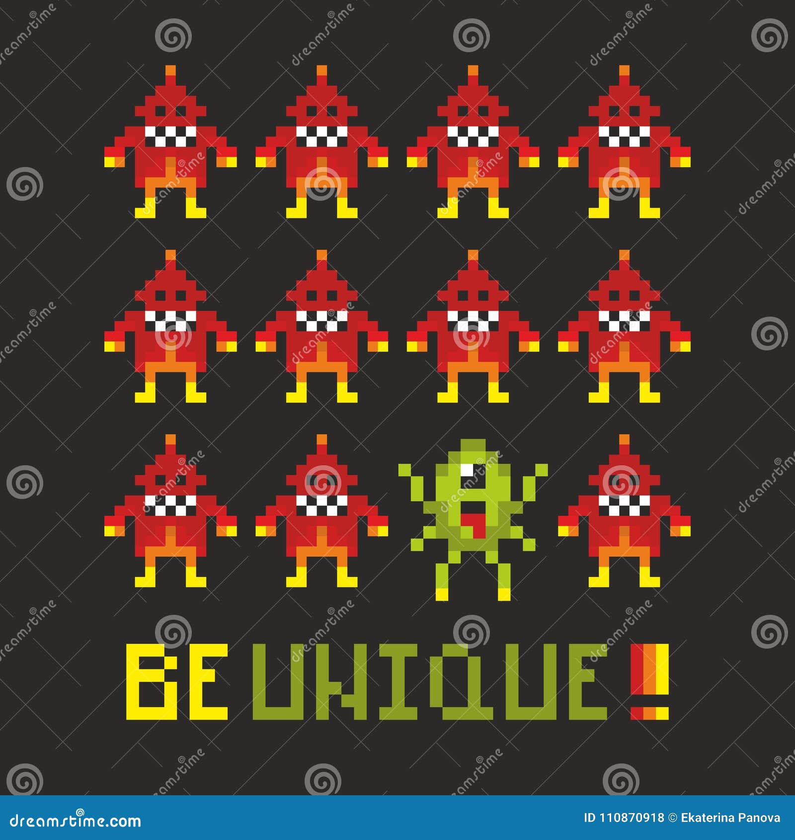 Motivating Poster with Pixel Monsters. Stock Vector - Illustration of ...