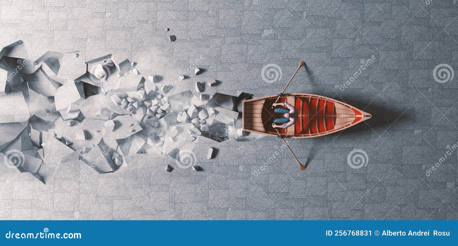 Man Rowing on a Boat on Concrete Floor . Stock Illustration ...