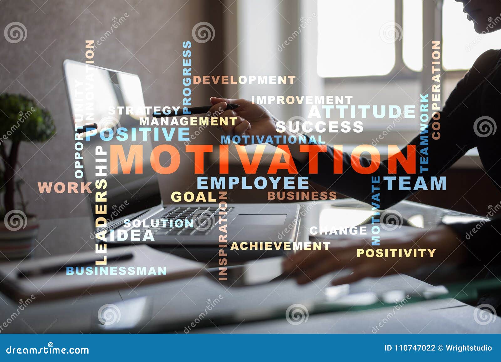 Motivation Concept on the Virtual Screen. Words Cloud. Stock Photo ...