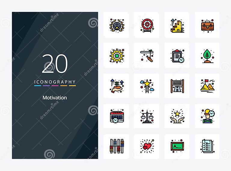 20 Motivation Line Filled Icon for Presentation Stock Vector ...