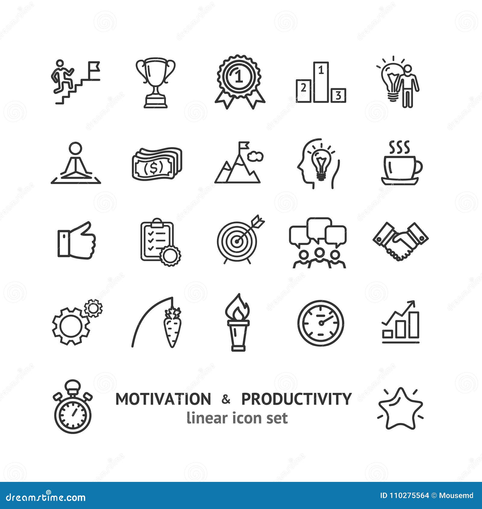 Motivation and Productivity Signs Black Thin Line Icon Set. Vector ...