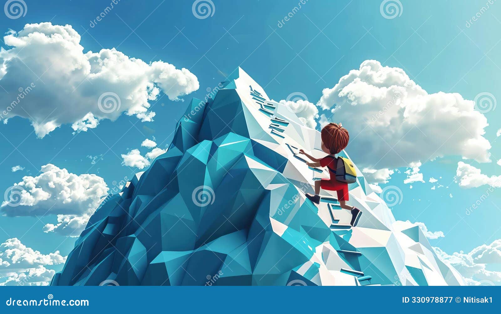 33 Motivational 3D Cartoon Character Climbing a Strategy Mountain Stock ...