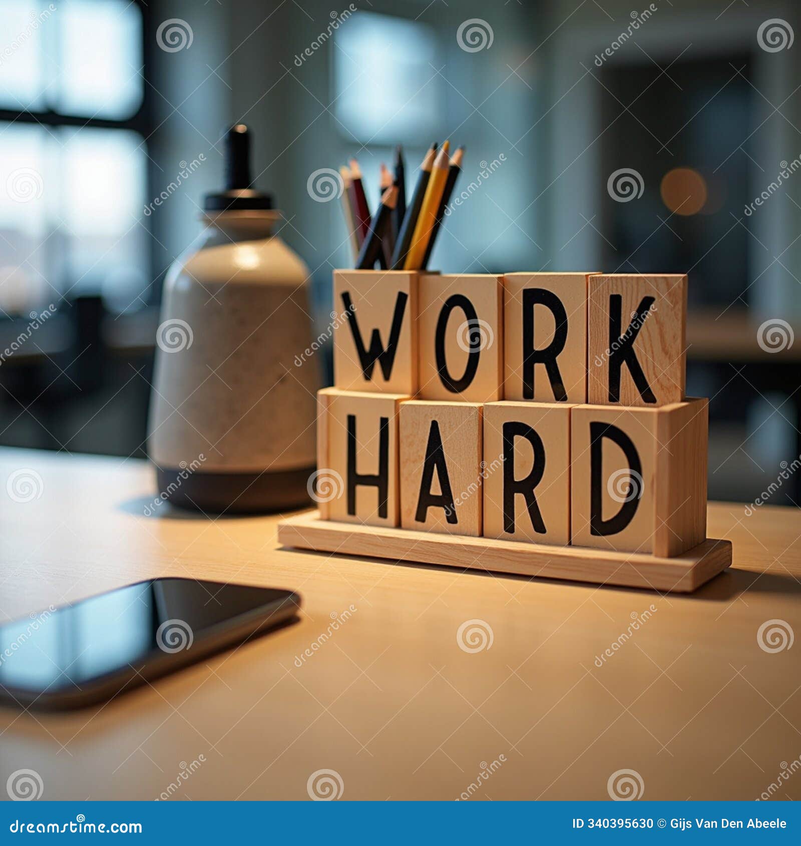 Motivational Desk Organizer with Work Hard Text Stock Illustration ...