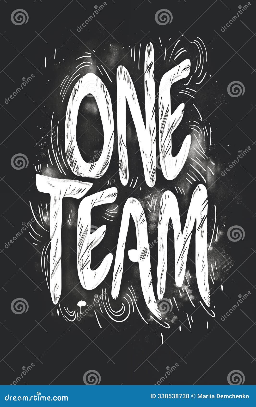 Motivational Handwritten Text One Team on Black Background with ...