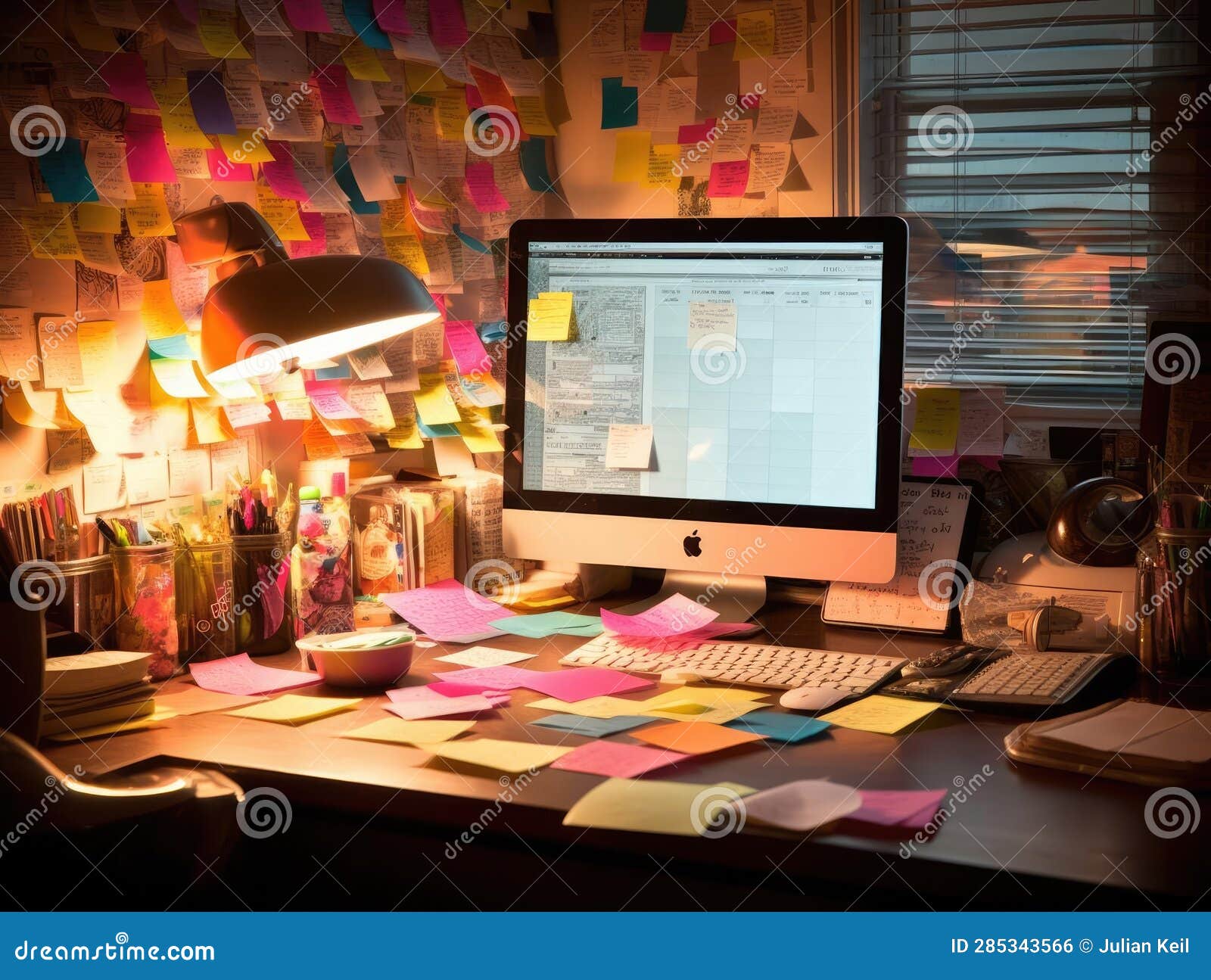 Motivational Notes on Tidy Workspace with Computer Stock Illustration ...