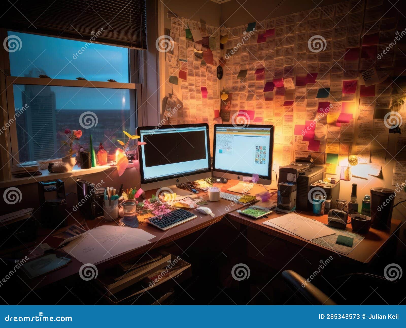 Motivational Notes on Tidy Workspace with Computer Stock Illustration ...